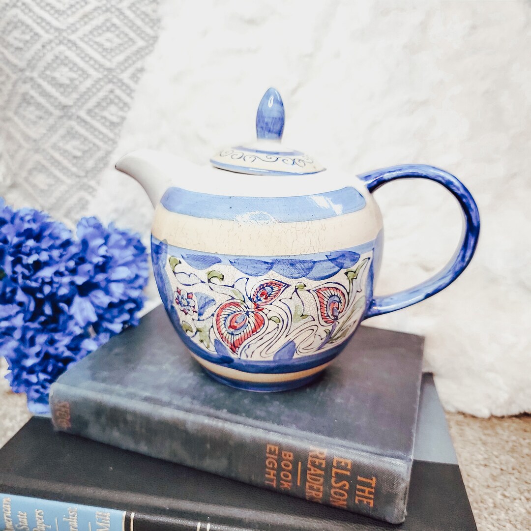 Vintage Blue and Yellow Painted Teapot Vintage Kitchenware, Decorative Teapots, Antiques ...