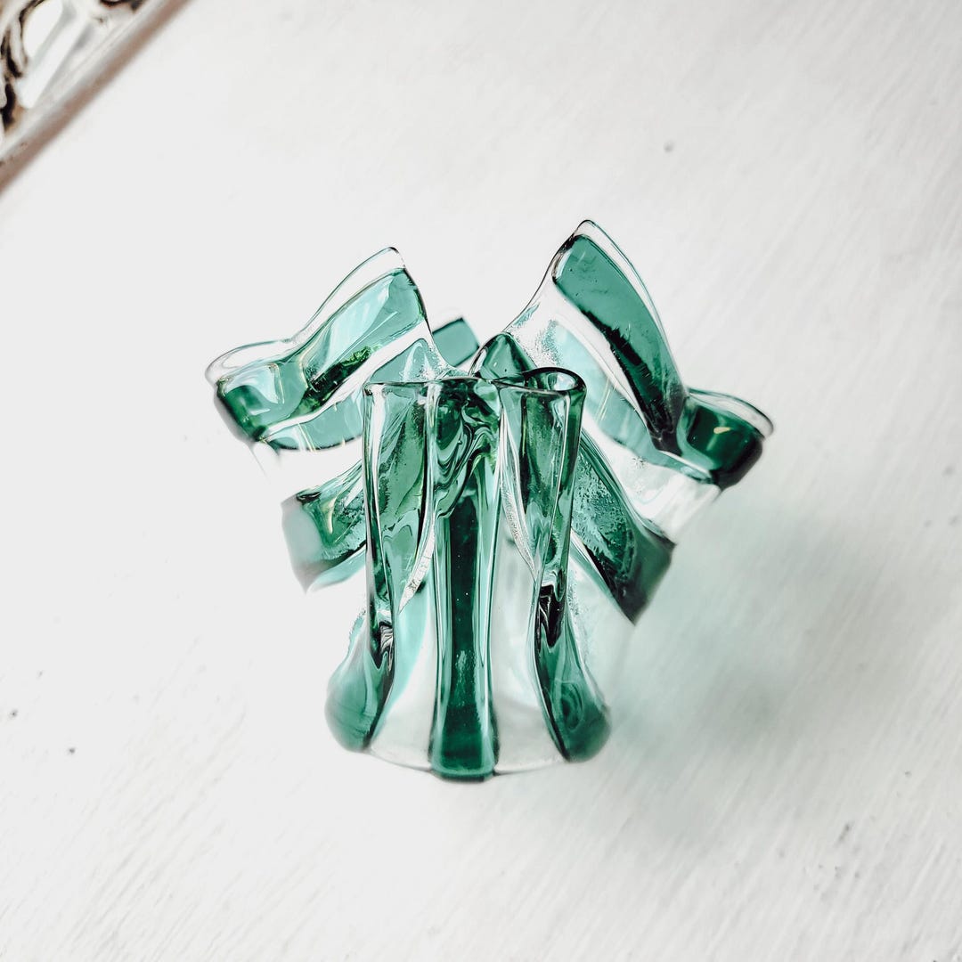 Vintage Green and Clear Glass Folded Handkerchief Vase | Vintage Home ...