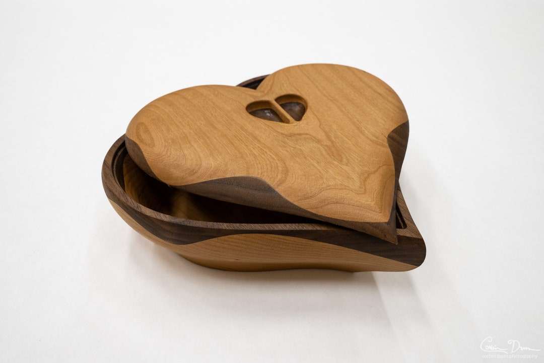 Heart Box Cherry Wood With Walnut Middle Wave Custom Jewelry Box Design ...