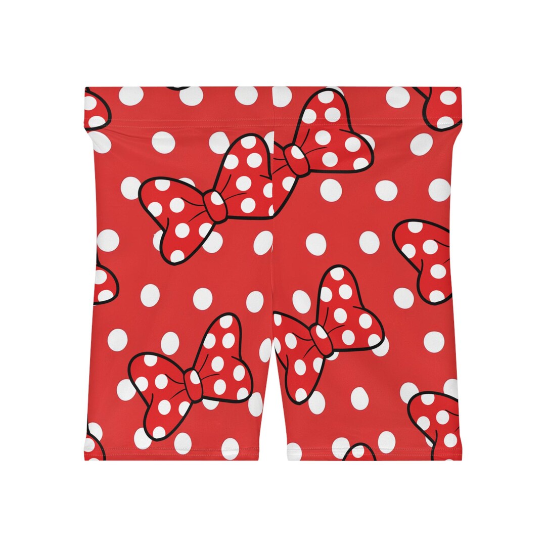 Biker Shorts, Red Bow Polka Dot Theme Park Summer Shorts, Women's ...