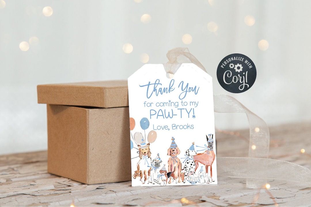 EDITABLE Puppy Dog Thank You Tags, Adoption, PAW-TY, Pet, Birthday ...