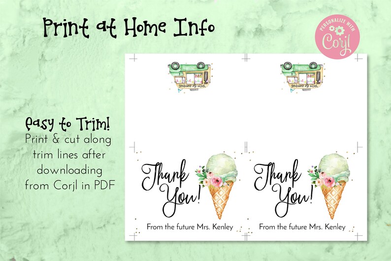 Editable Ice Cream Thank You Card Ice Cream Gift List Bridal - Etsy