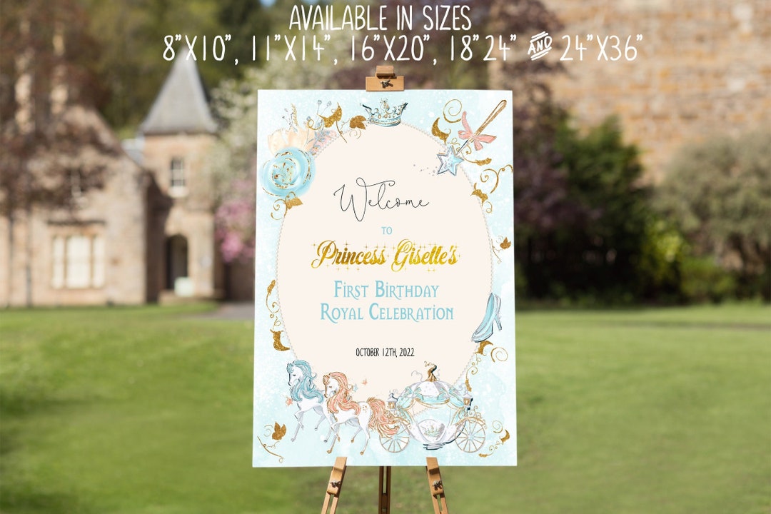 EDITABLE Cinderella Welcome Sign Template, Blue Princess Birthday ...