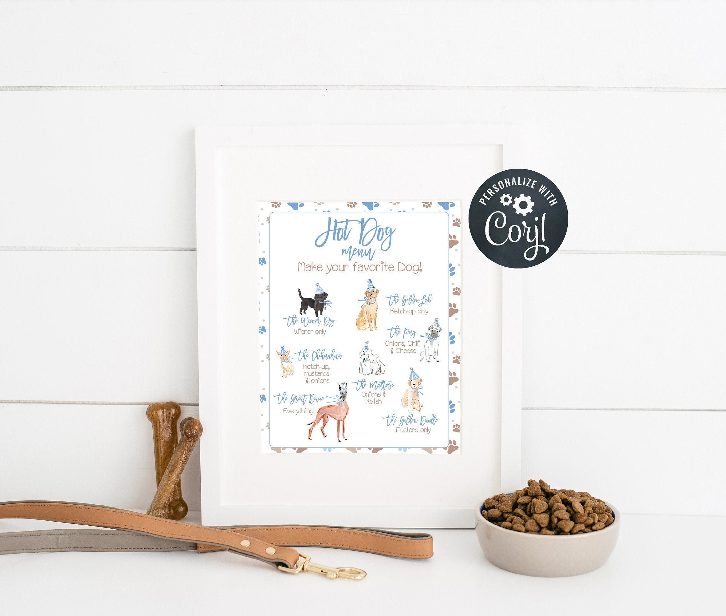 EDITABLE Hot Dog Bar Menu Sign, Printable, Dog Birthday Party, Puppy ...