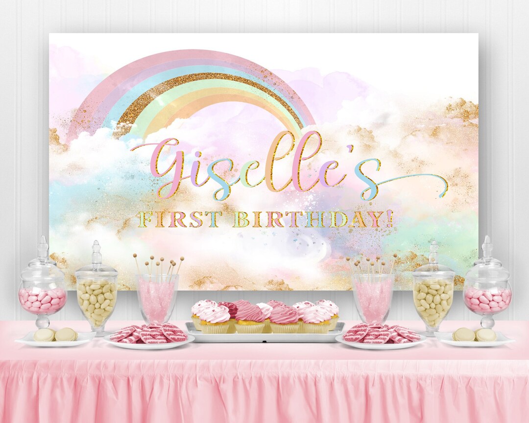 Pastel Rainbow Banner, Muted Rainbow Backdrop, Rainbow Unicorn Birthday ...