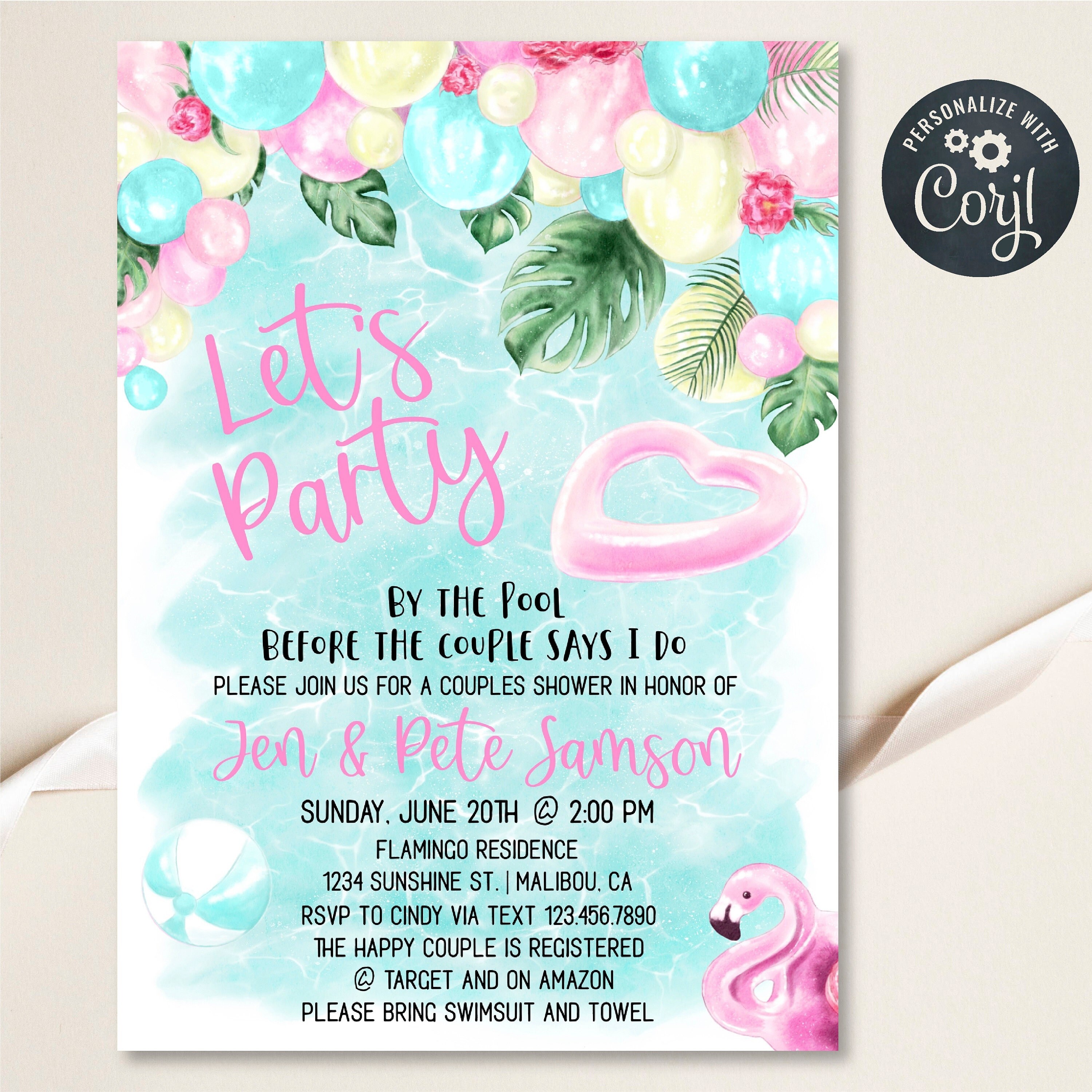 Bridal Shower Pool Party Invitation, Couples Shower Pool Party Invite ...