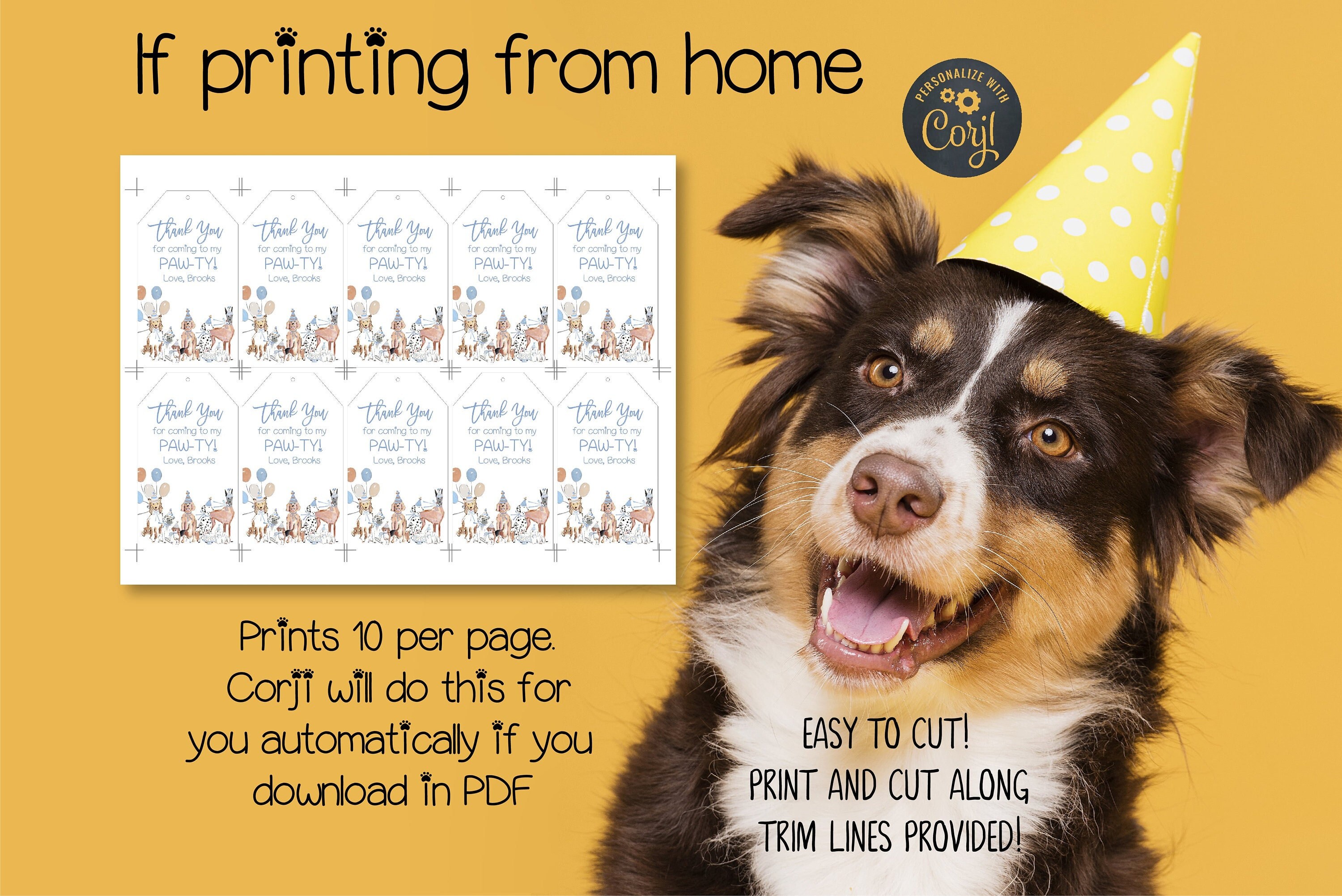 EDITABLE Puppy Dog Thank You Tags, Adoption, PAW-TY, Pet, Birthday ...