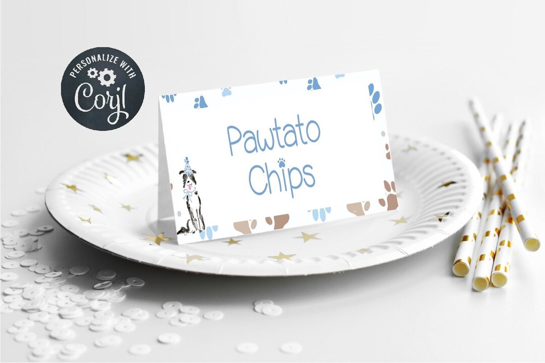 EDITABLE Puppy Dog Food Labels, Paw-ty Table Tent Card, Printable Food ...