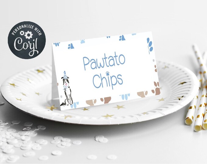 EDITABLE Puppy Dog Food Labels, Paw-ty Table Tent Card, Printable Food ...