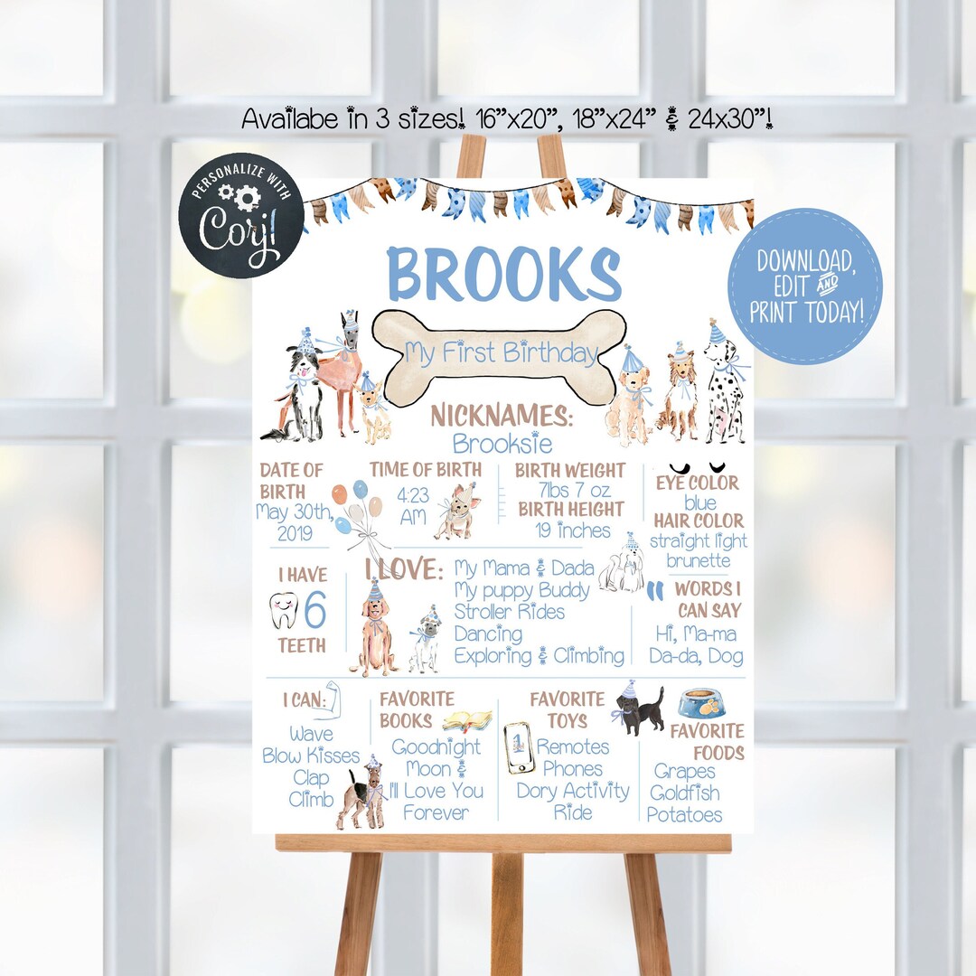Puppy Milestone Sign, First Birthday Infographic Board, 1st Birthday ...