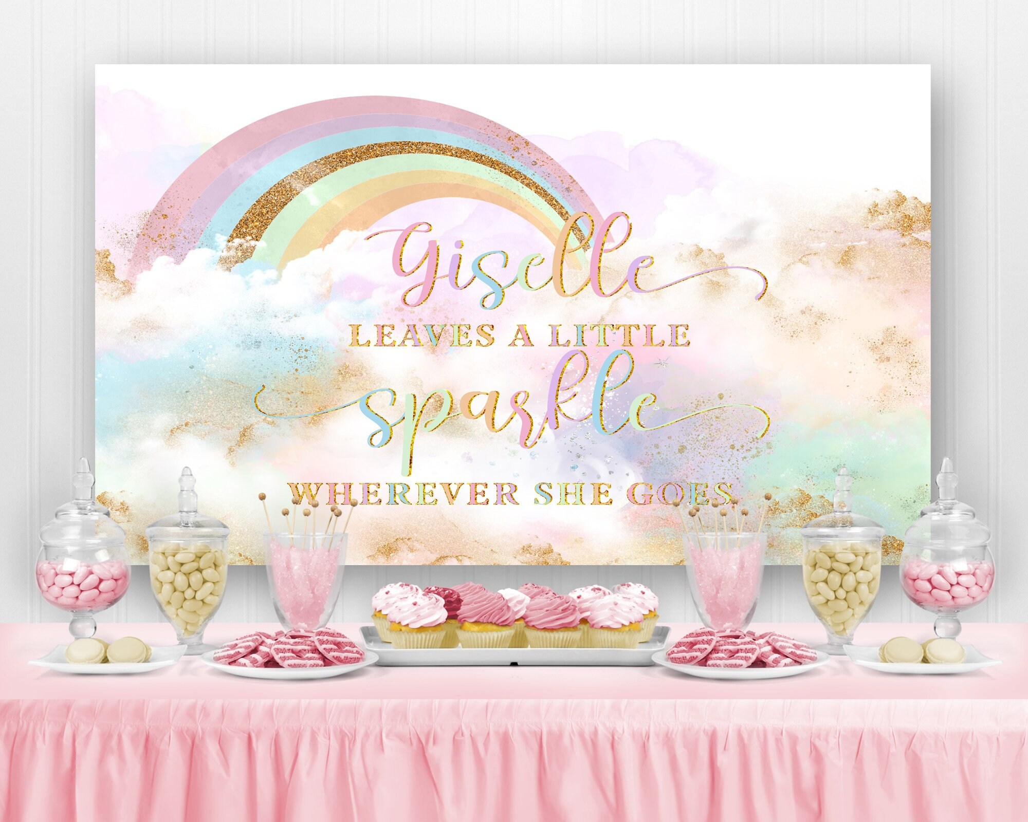 Pastel Rainbow Banner, Muted Rainbow Backdrop, Rainbow Unicorn Birthday ...
