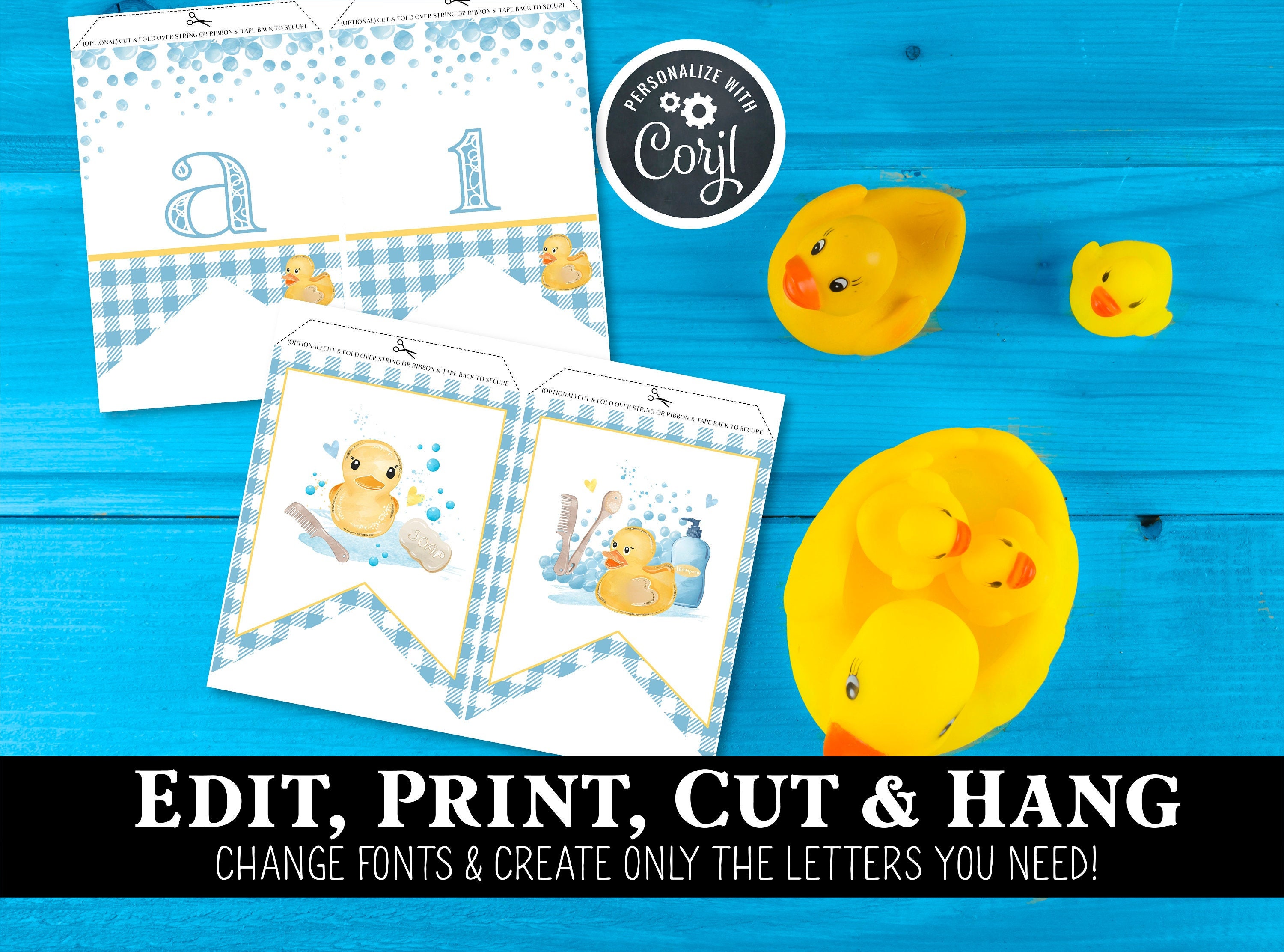 EDITABLE Rubber Duck Banner, Banner Pennant, Bunting Banner, Printable ...