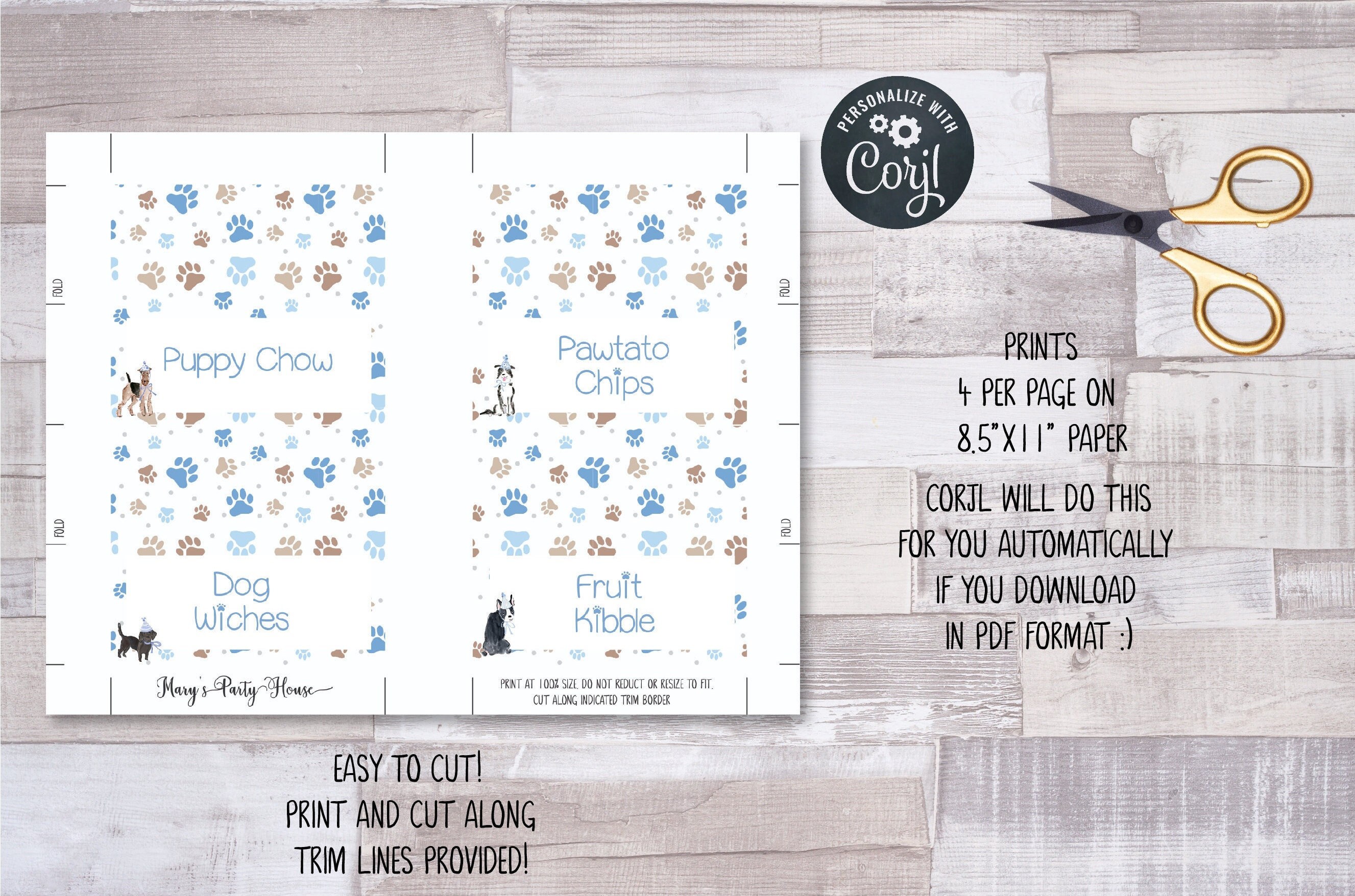 EDITABLE Puppy Dog Food Labels, Paw-ty Table Tent Card, Printable Food ...