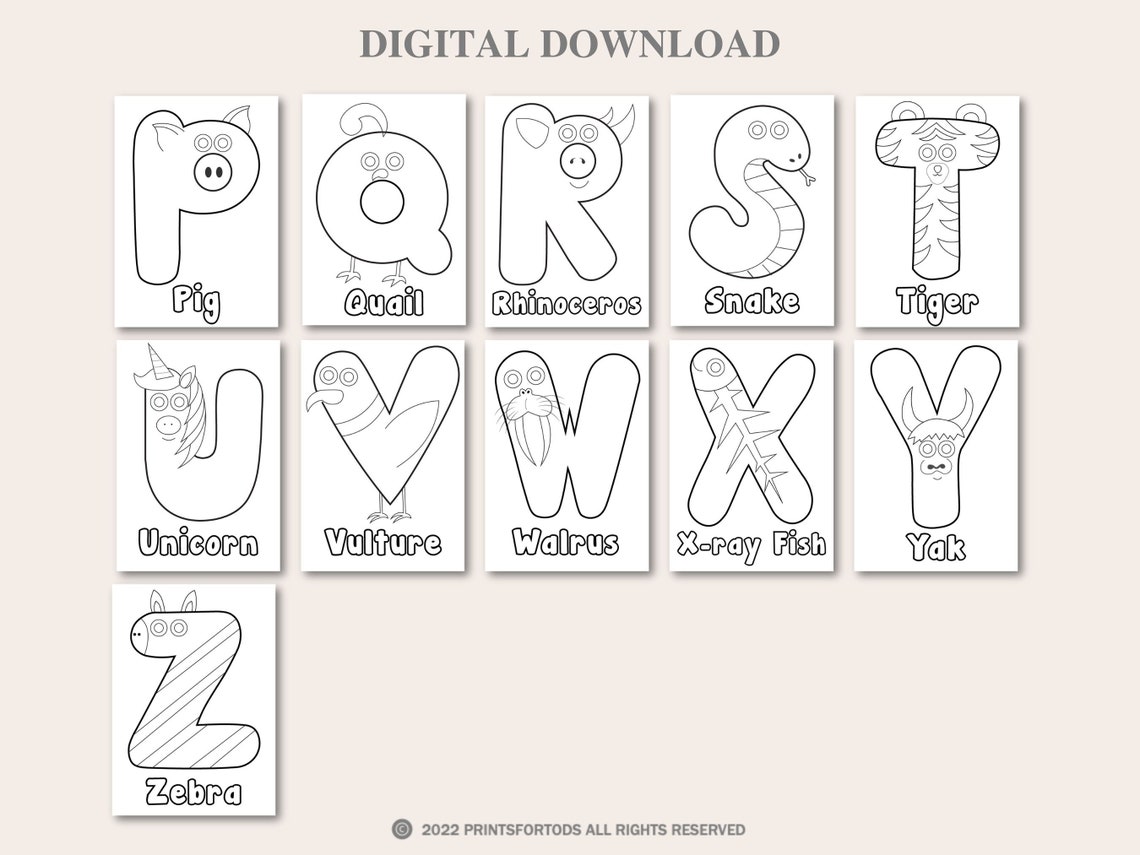 Printable Animal Alphabet Flashcards, Colouring Pages for Children ...