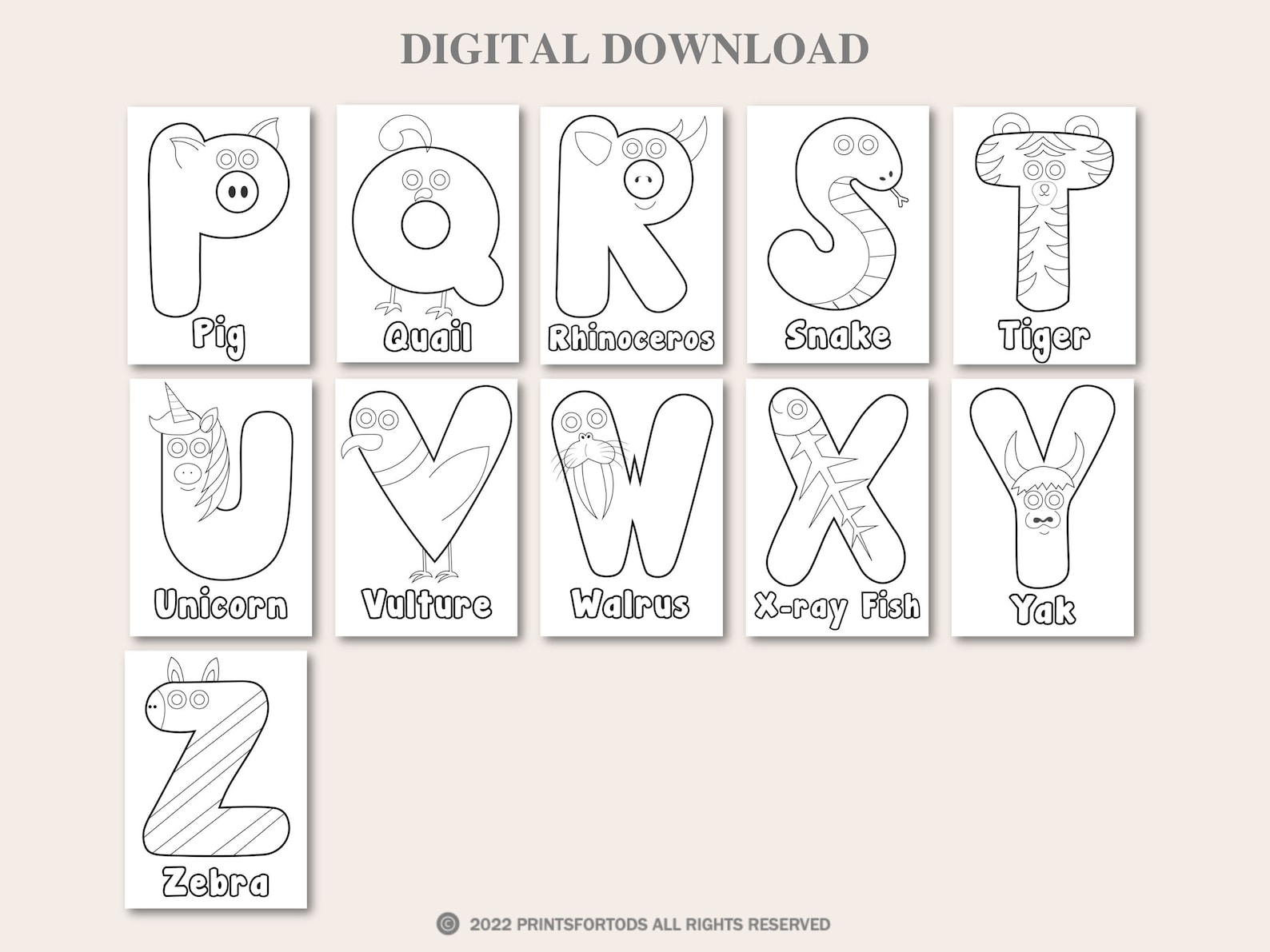 Printable Animal Alphabet Flashcards, Colouring Pages for Children ...