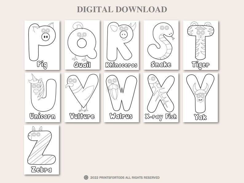 Printable Animal Alphabet Flashcards, Colouring Pages for Children ...