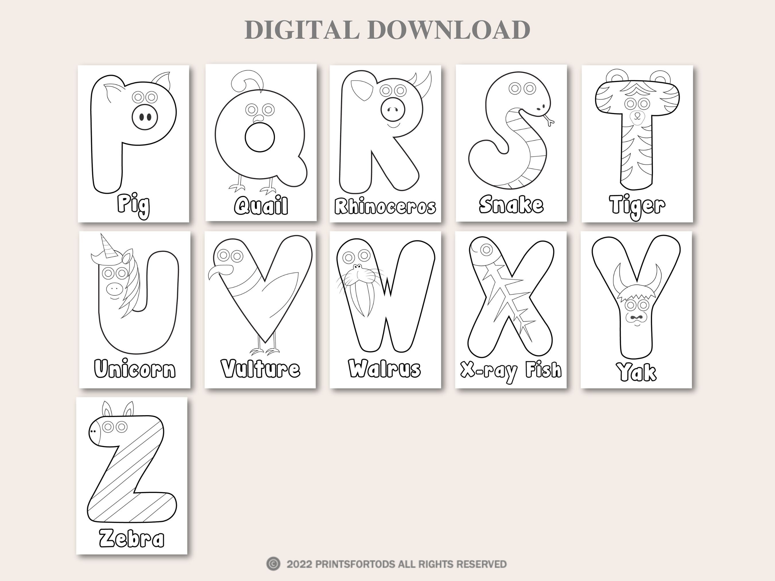 Printable Animal Alphabet Flashcards, Colouring Pages for Children ...