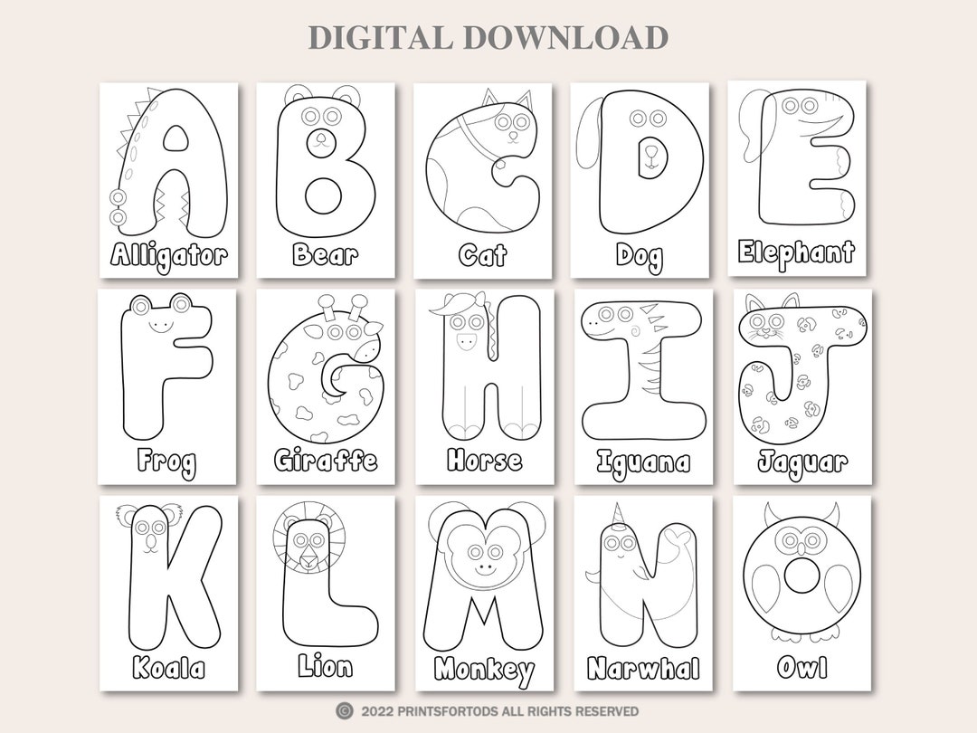 Printable Animal Alphabet Flashcards, Colouring Pages for Children ...