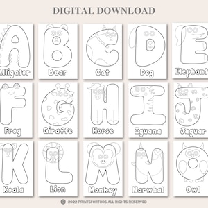 Printable Animal Alphabet Flashcards, Colouring Pages for Children ...