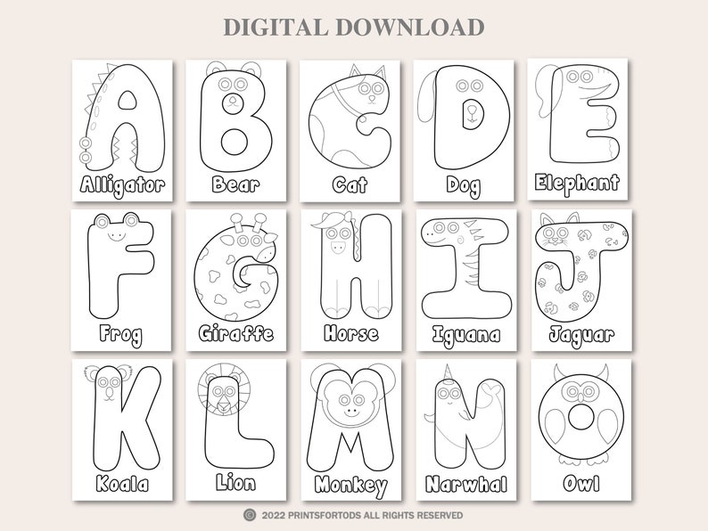 Printable Animal Alphabet Flashcards, Colouring Pages for Children ...