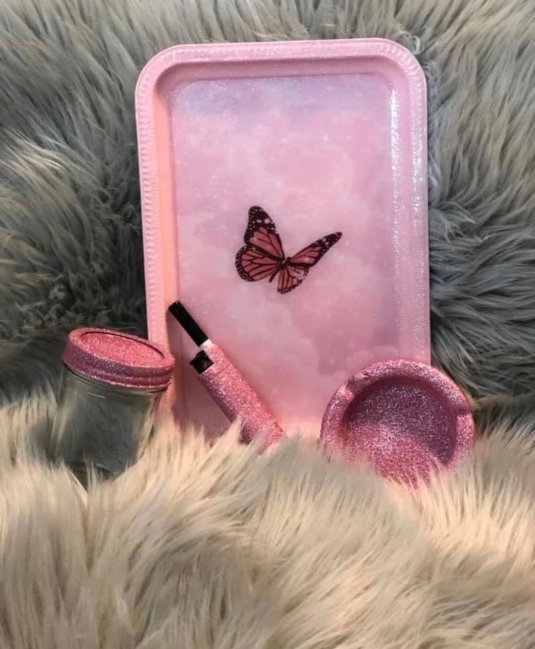 Pink Glitter Butterfly Tray Set - Etsy