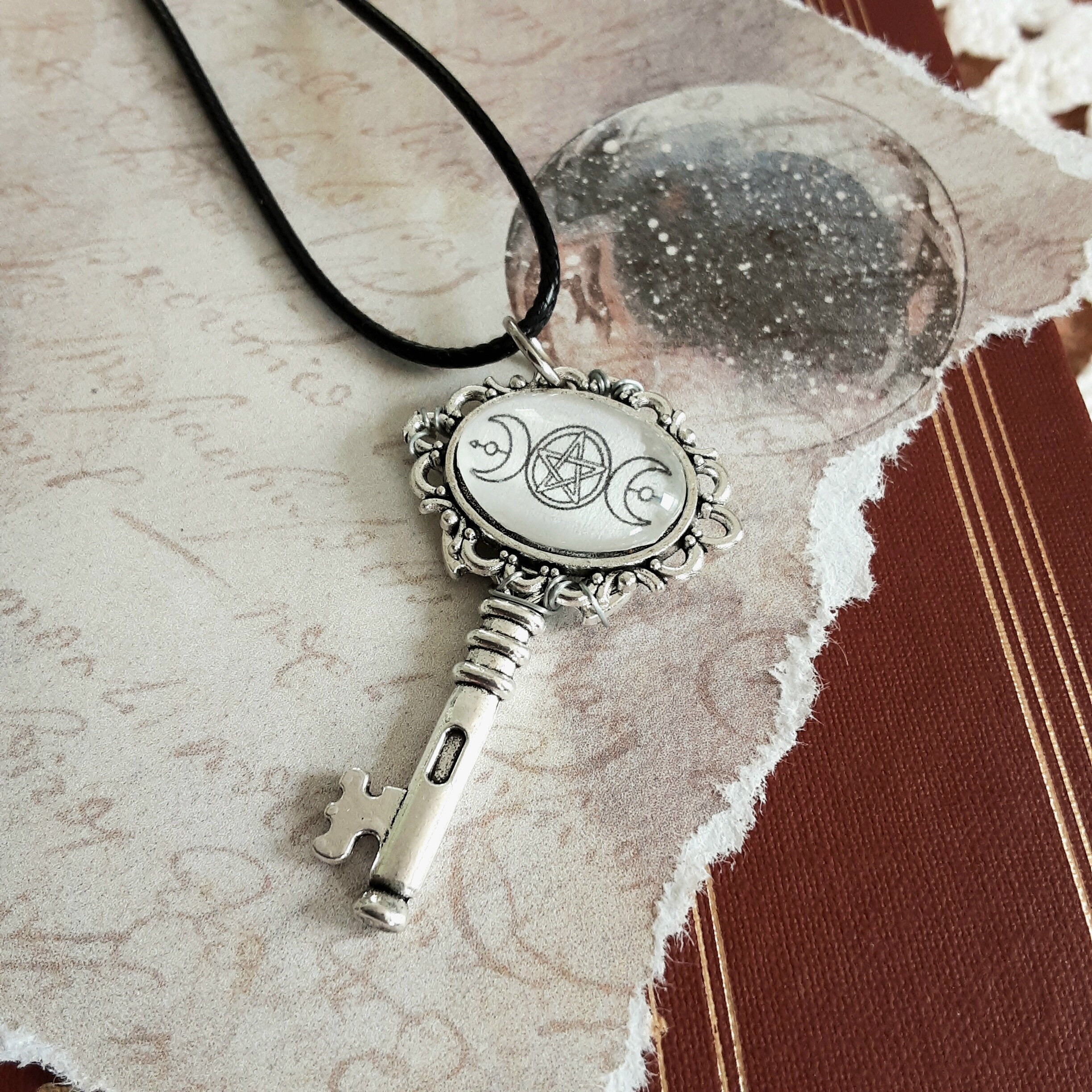 Witch Key Hekate Necklace Triple Moon Goddess Pagan Jewelry - Etsy