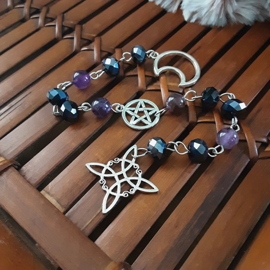Pagan Prayer Beads With Amethyst and Black Crystal Witch Knot ...