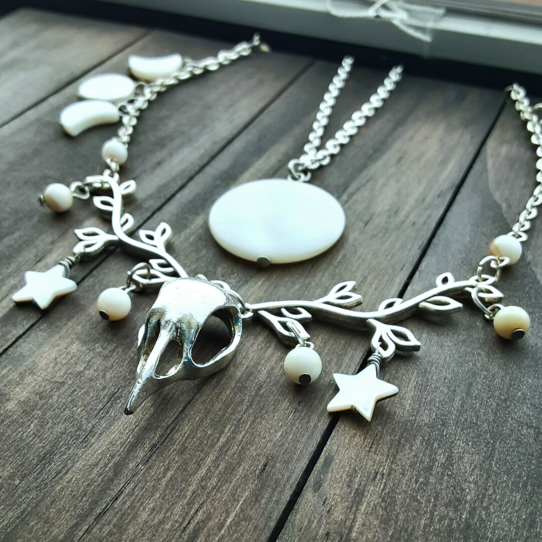 Stag Raven Antler Necklace Set Horned God Full Moon Gothic - Etsy