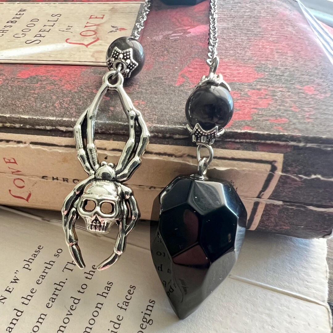 Obsidian Pendulum With Orb Weaver Spider Charm- Witch Tool for ...