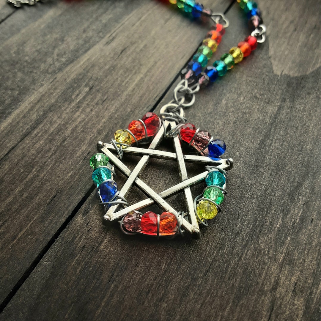 Rainbow Pentacle Adjustable Choker Necklace, Pagan Gay Pride Jewelry ...