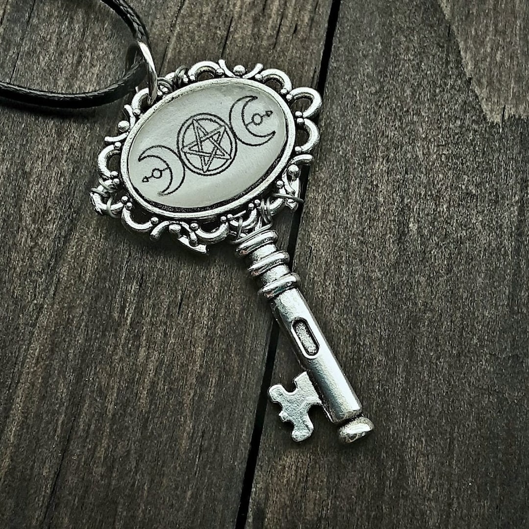 Witch Key Hekate Necklace Triple Moon Goddess Pagan Jewelry - Etsy