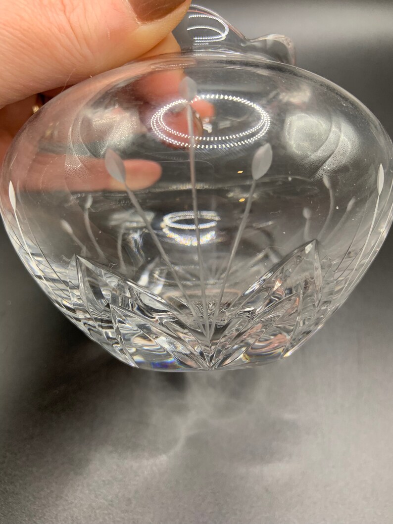 Etched Floral Cut Crystal Glass Fish Bowl Shaped Vase W/ Scalloped Rim ...