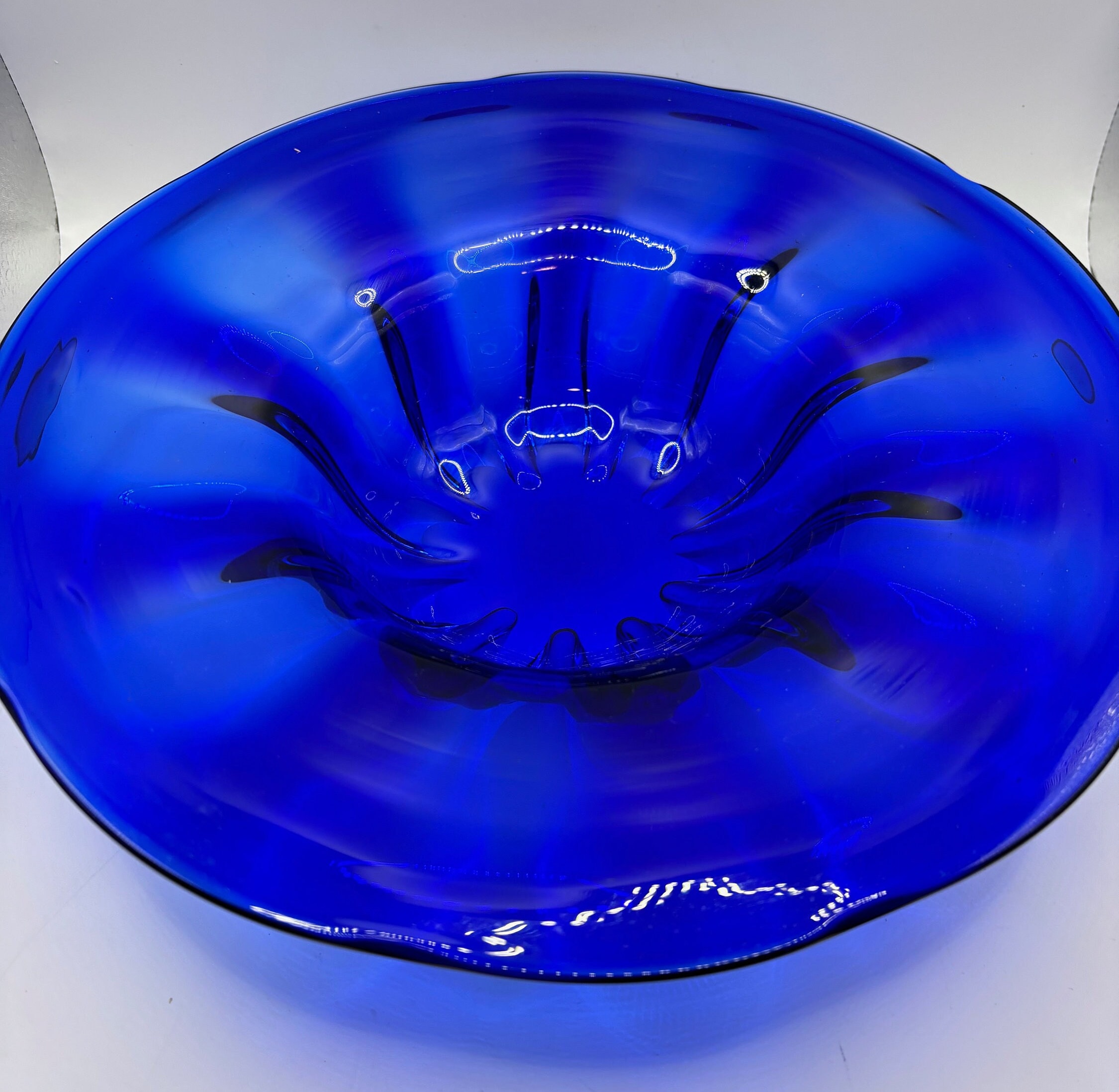 Vintage Cobalt Blue Art Glass Bowl - Etsy