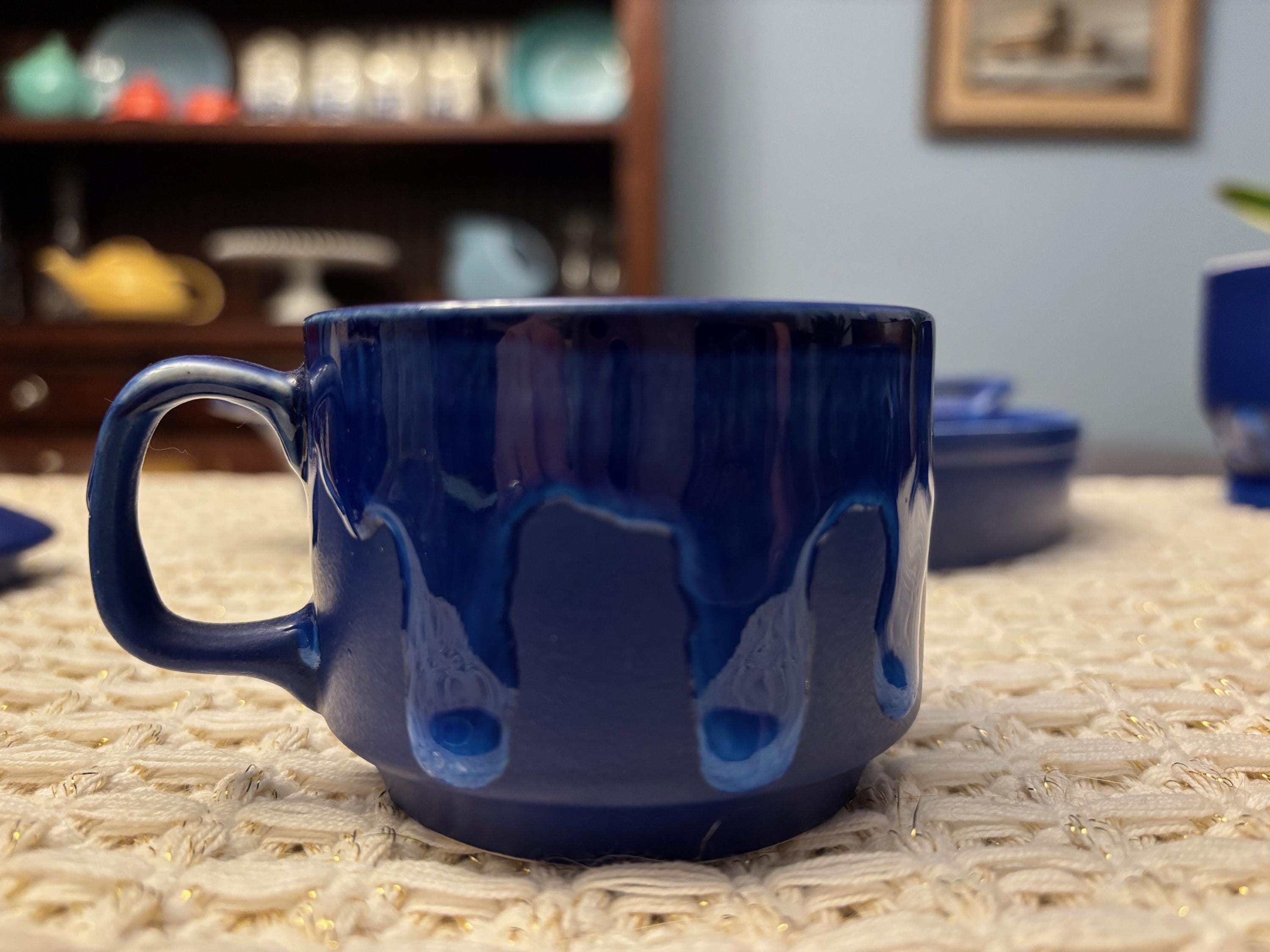 Vintage Cobalt Blue Lava Drip Pottery Tea Set – 1970s – Teapot, 4 Cups ...