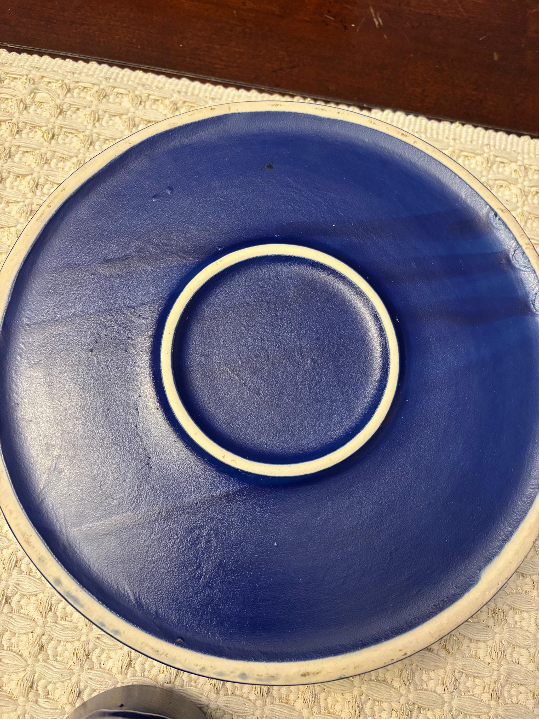 Vintage Cobalt Blue Lava Drip Pottery Tea Set – 1970s – Teapot, 4 Cups ...