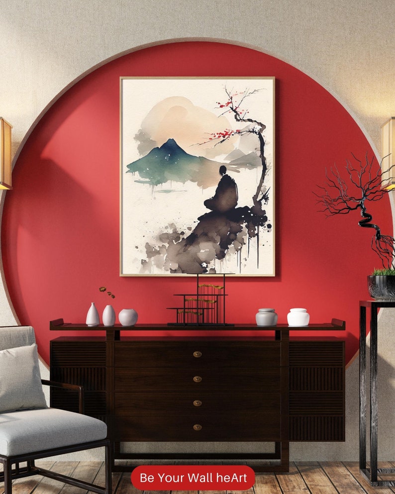 Zen Monk Watercolor Print: Japanese Meditation Art (digital Download ...