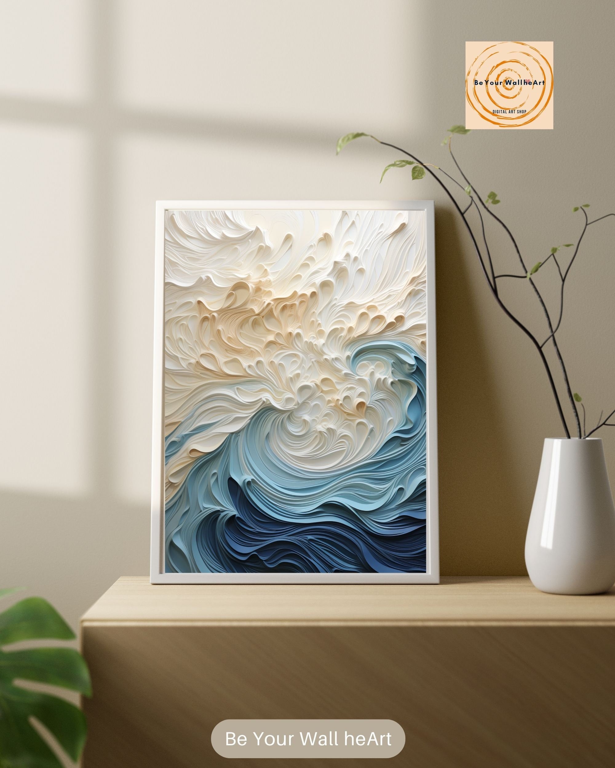 Printable Texture Abstract Wall Art Abstract White Blue Paint Neutral ...