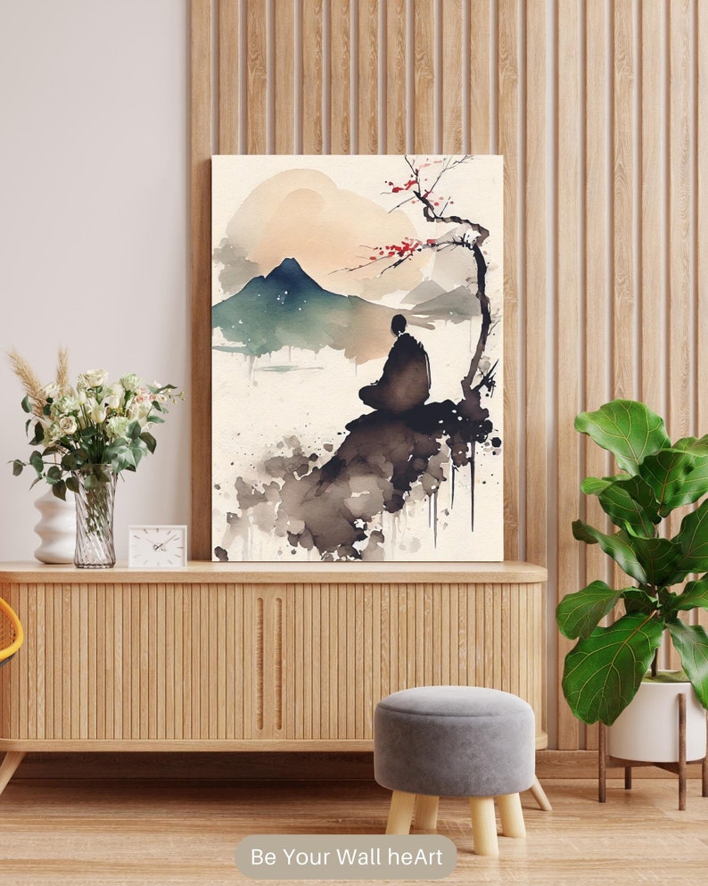Zen Monk Watercolor Print: Japanese Meditation Art (digital Download ...