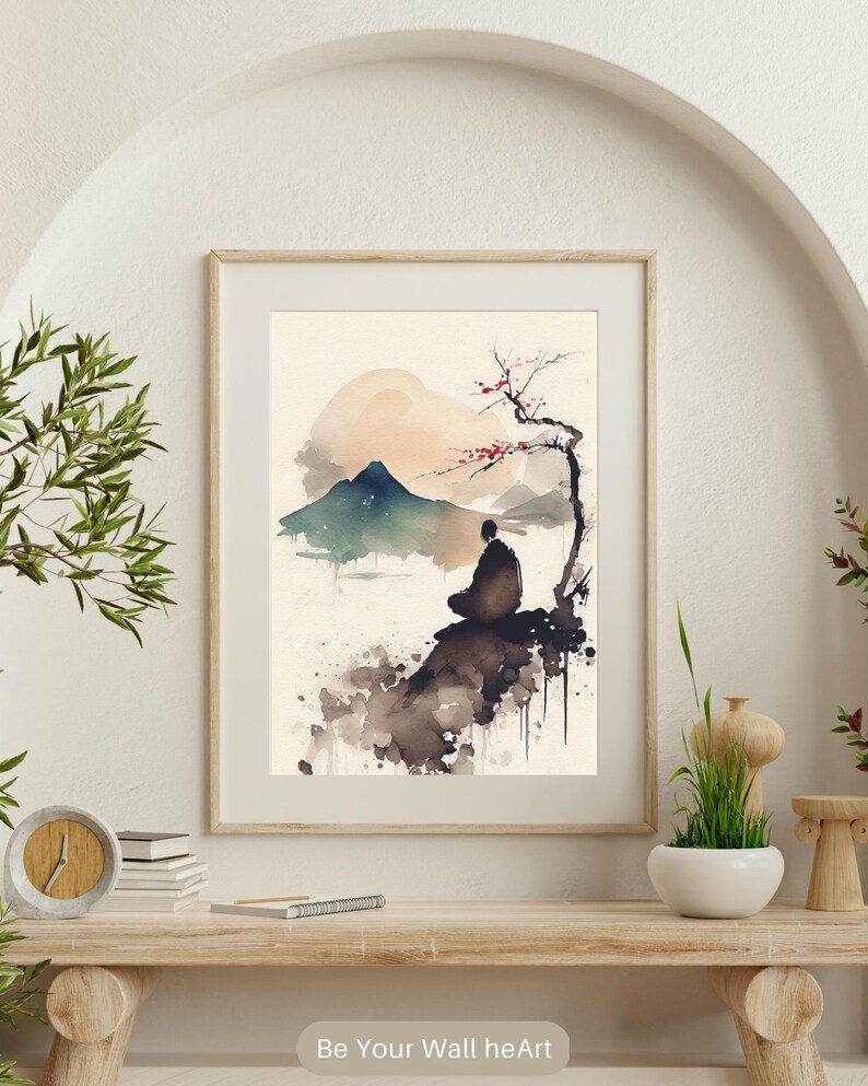 Zen Monk Watercolor Print: Japanese Meditation Art (digital Download ...