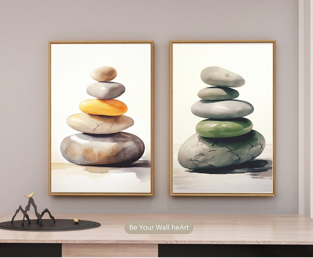 Zen Balancing Stones Print Set: Colored Stacked Stone Wall Art (digital ...