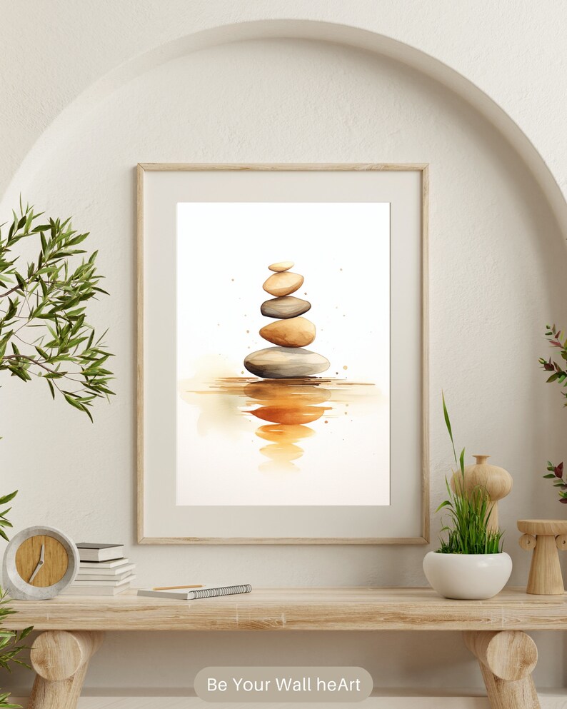Zen Printable Wall Art,yoga,stacked Stones,spa,wall Decor,watercolor ...