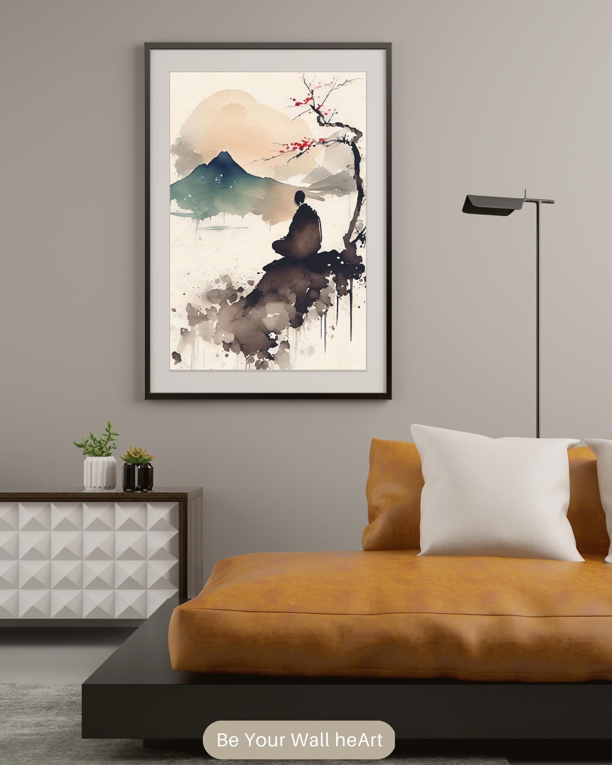 Zen Monk Watercolor Print: Japanese Meditation Art (digital Download ...