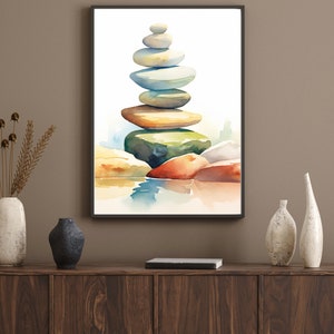 Zen Wall Art Printable,yoga,stacked Stones,wall Decor,watercolor Print ...