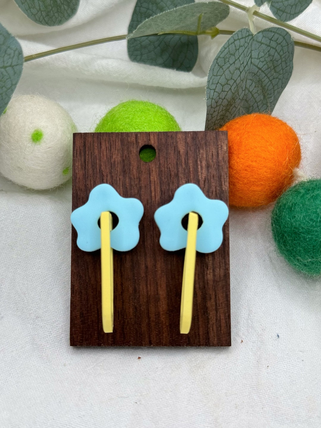 Flower Interlocking Earrings|flower+ "d"shape Dangles|light Blue+yellow ...