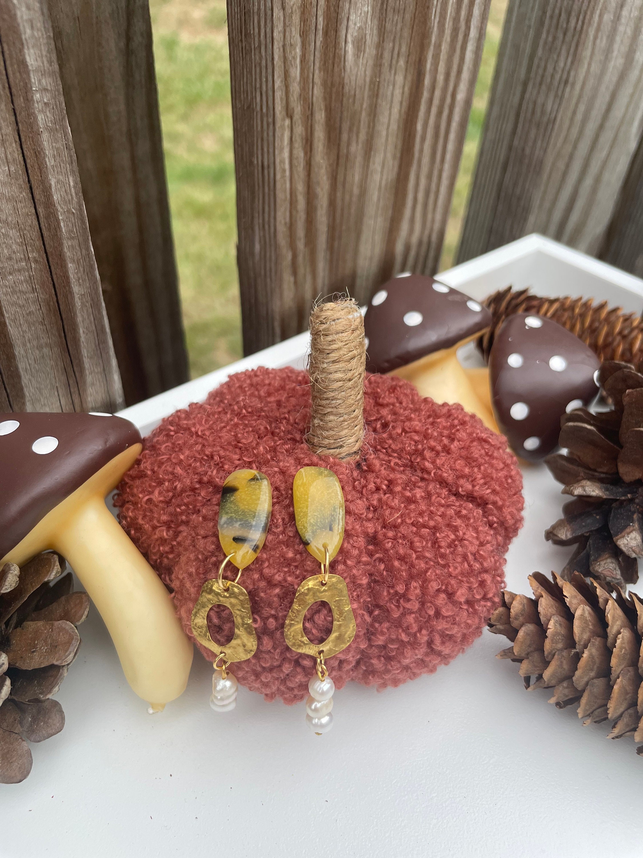 Teardrop Amber Tortoise Shell Effect Clay Earrings Irregular Wrinkly ...