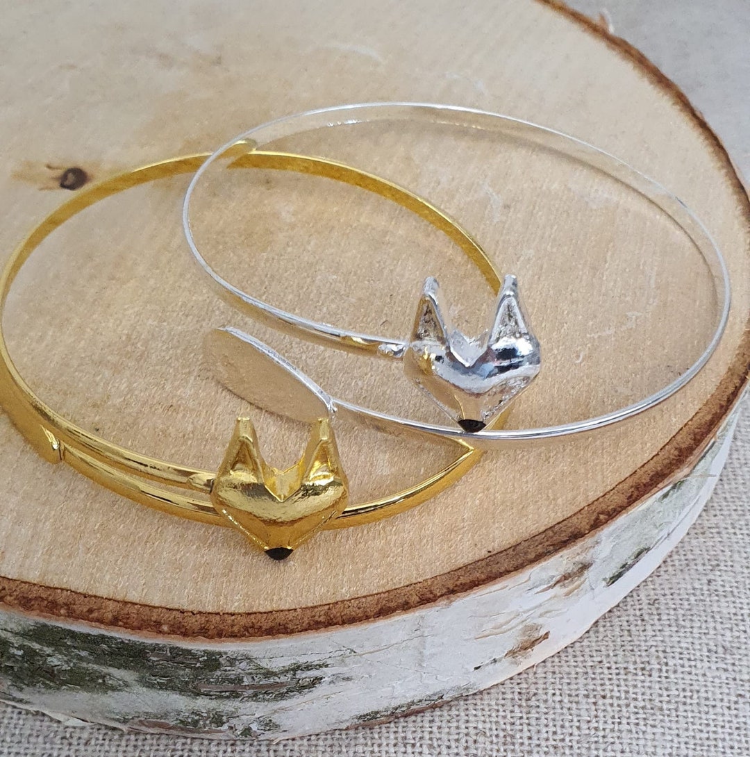 18K Fox Head Shiny 18k Gold Plated Fox Head Bangle Fox Head and Tail Very Nice Bracelet Lucky ...
