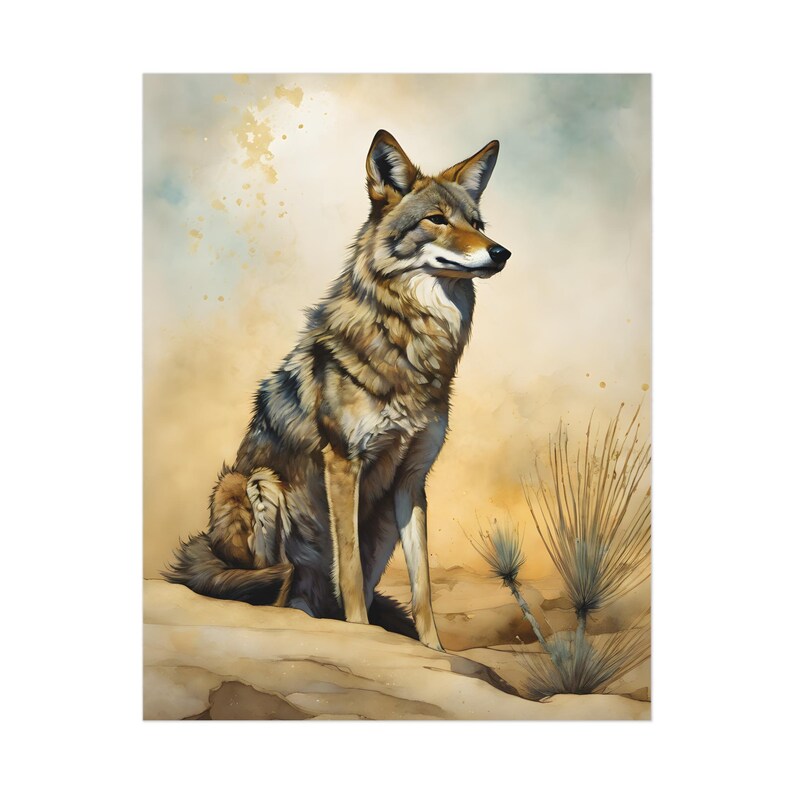 Desert Sentinel: Coyote Poster Print Watercolor Mojave Sonoran Wolf ...