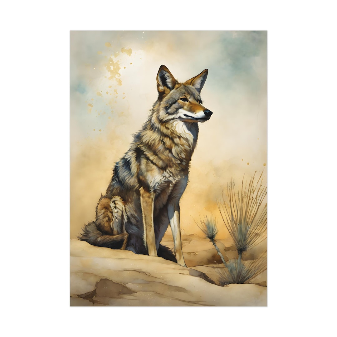 Desert Coyote Watercolor Print: Mojave Desert Painting, Southwest Art ...
