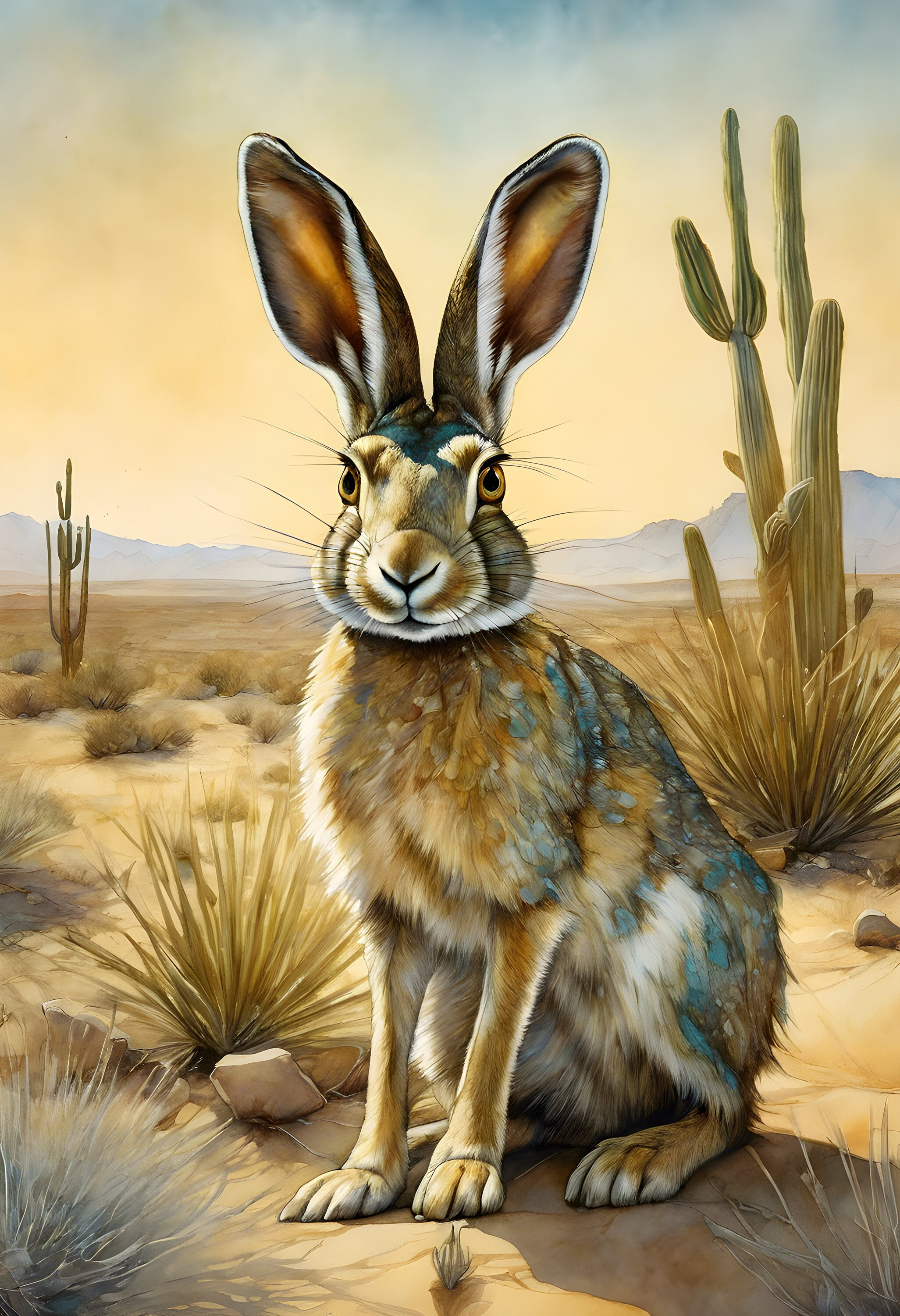 Desert Wanderer: Jackrabbit Watercolor Mojave Sonoran Hare Rabbit Bunny ...