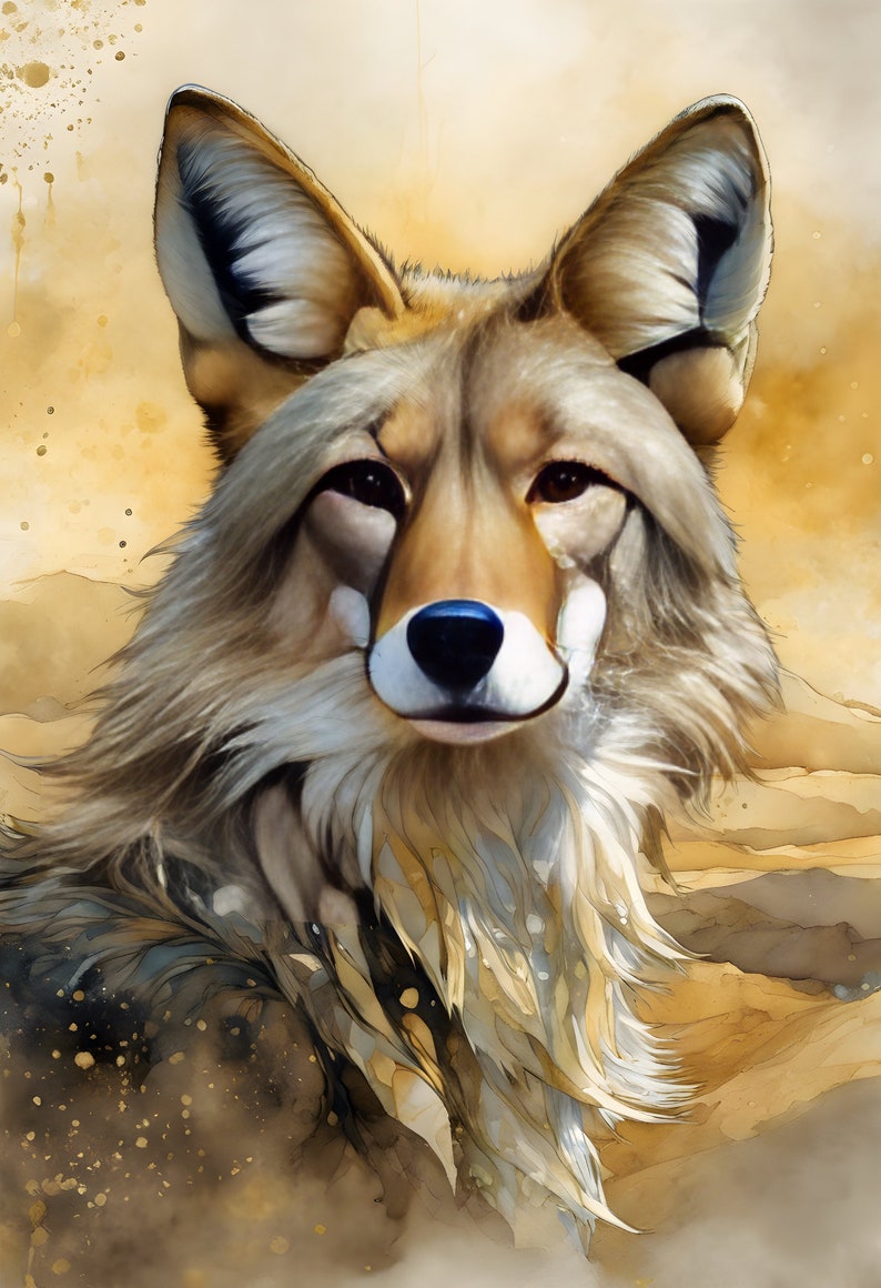 Desert Sentinel: Coyote Watercolor Painting Mojave Sonoran Wolf ...